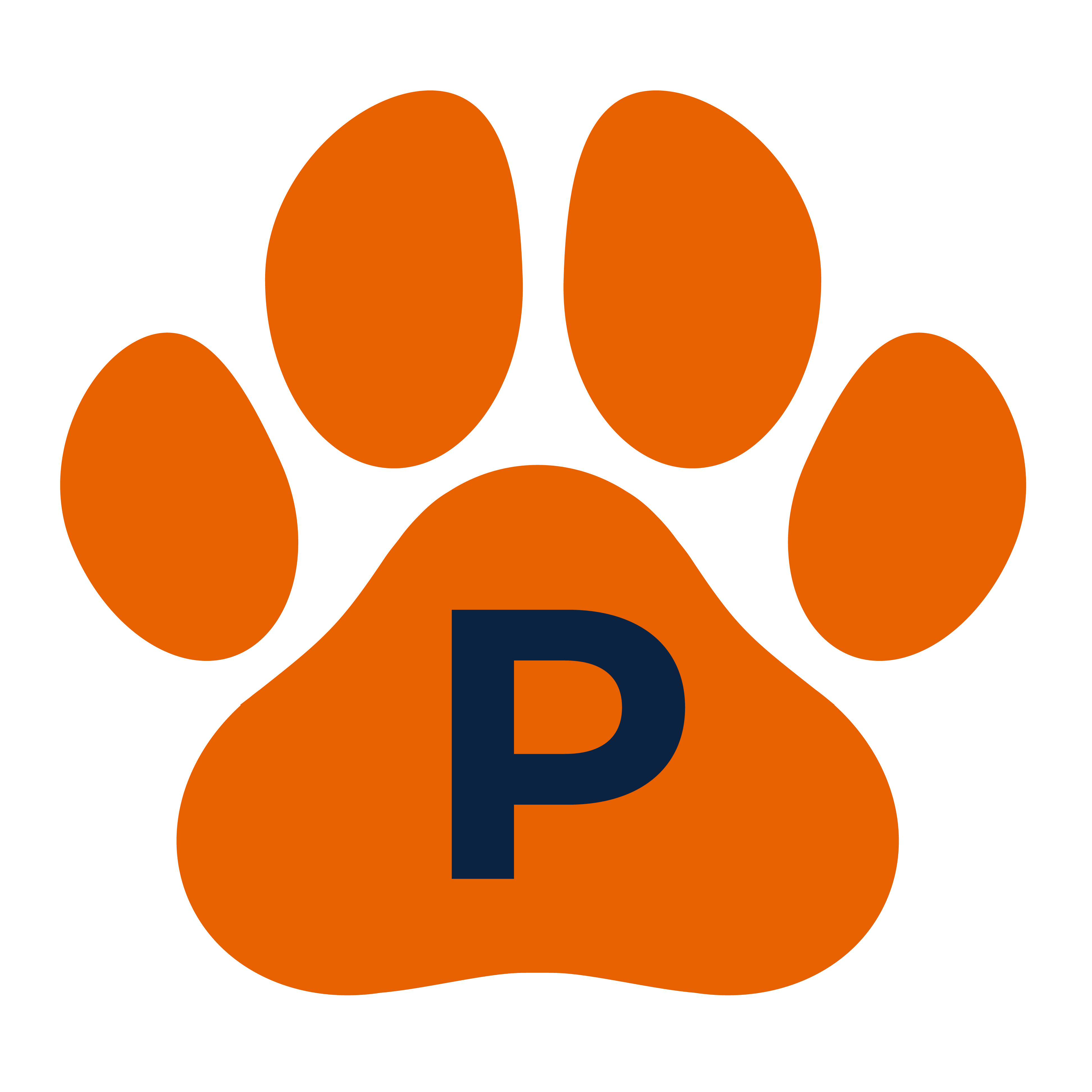 Orange paw with navy P.